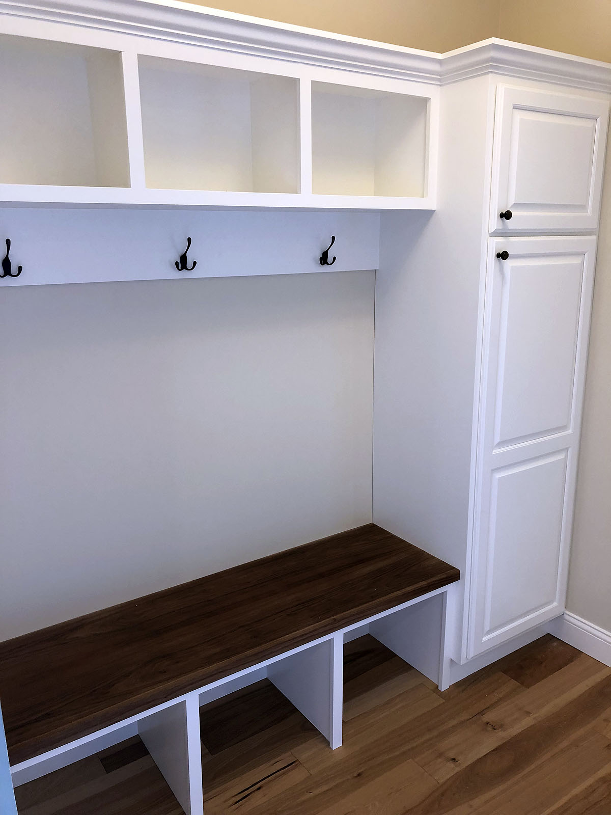 Built in mud room bench cubbies Custom Homes By Tompkins Construction